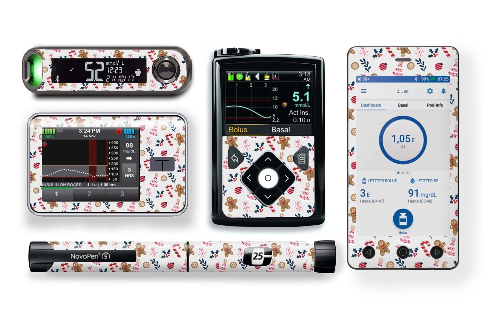 Seasonal Styles - Diabetes Device Stickers - Type One Style